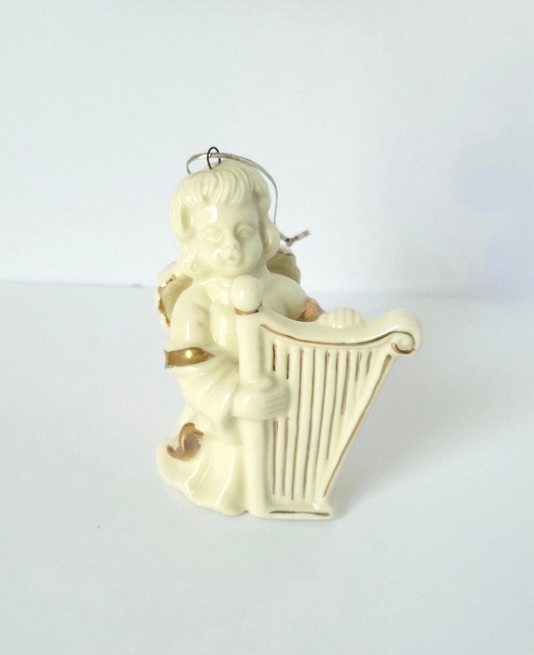 Vintage Angel Christmas Tree Ornament/porcelain Angel Playing Harp/gold ...