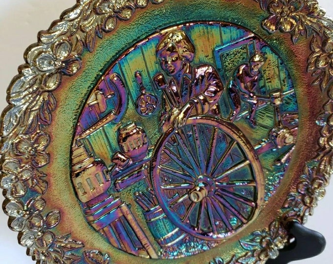 Early Colonial Wheel Fenton Blue Carnival Collector's Glass Plate ...