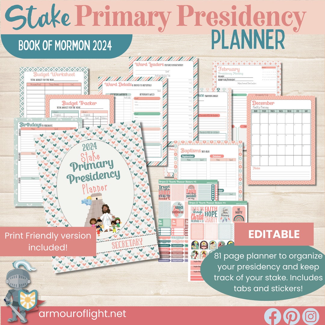 2024 STAKE Primary Presidency Planner, LDS Primary Planner Bundle, Come Follow Me Book of Mormon ...