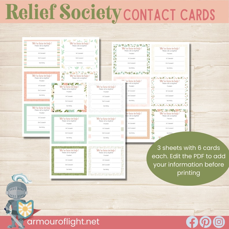 Relief Society Presidency Contact Cards, Women's Calling Cards ...