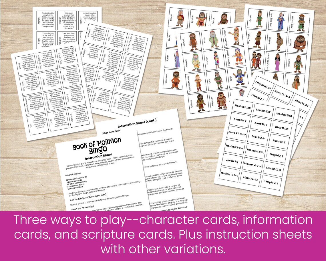 Book of Mormon Bingo - Book of Mormon Games - Family Home Evening Games ...