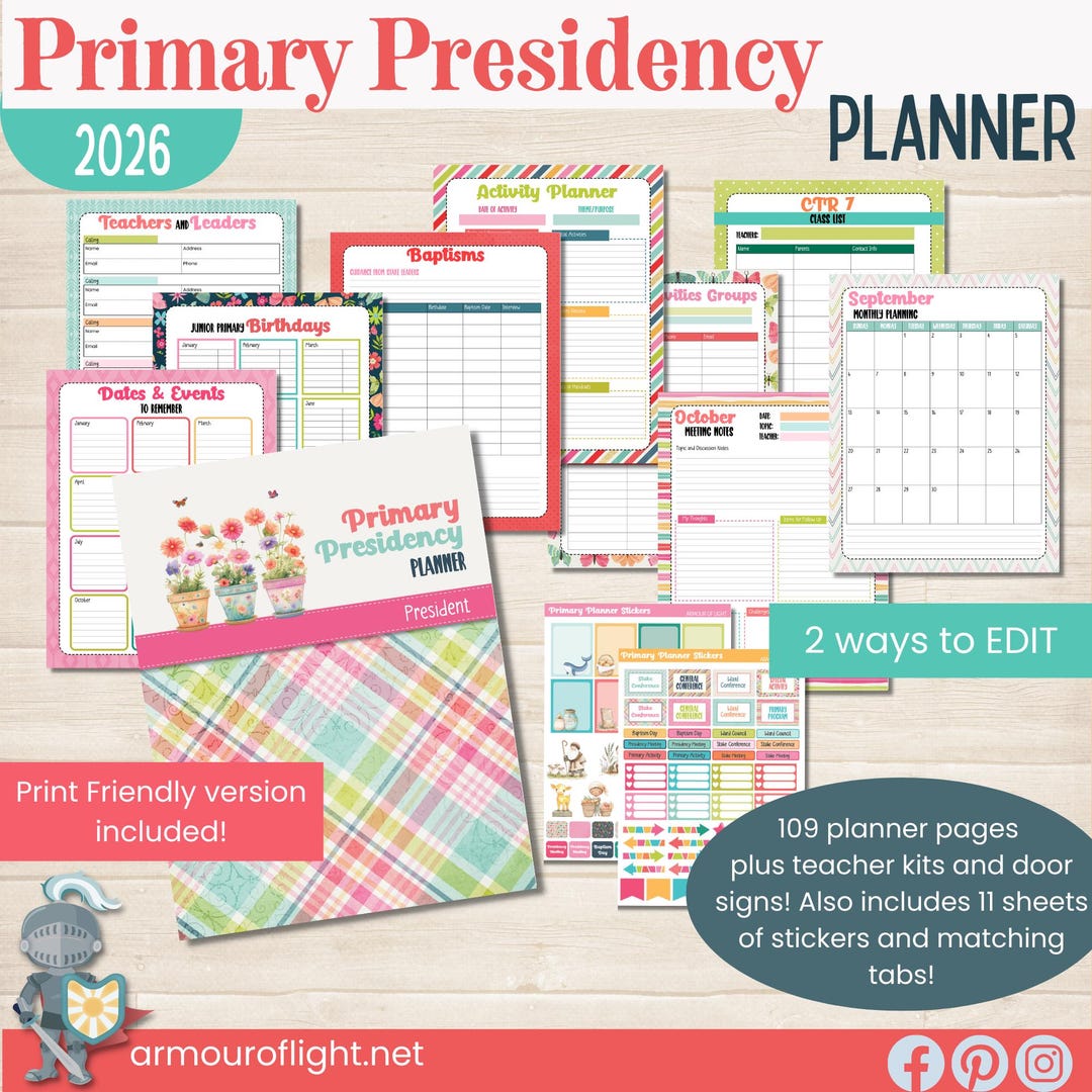 2026 Primary President's Planner, Primary Presidency Binder, LDS ...