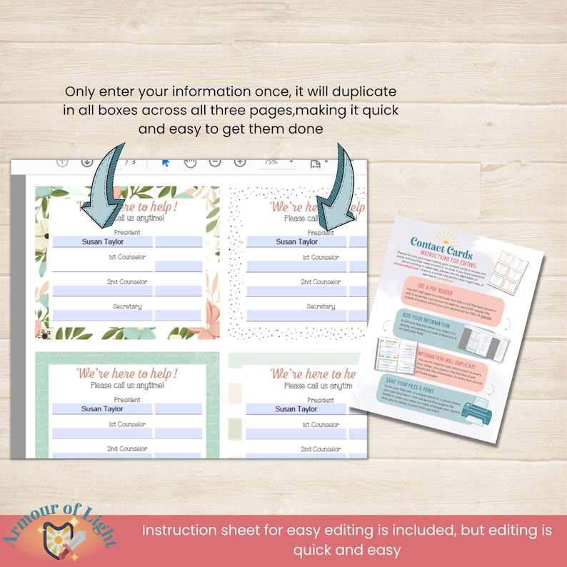 Relief Society Presidency Contact Cards, Women's Calling Cards ...