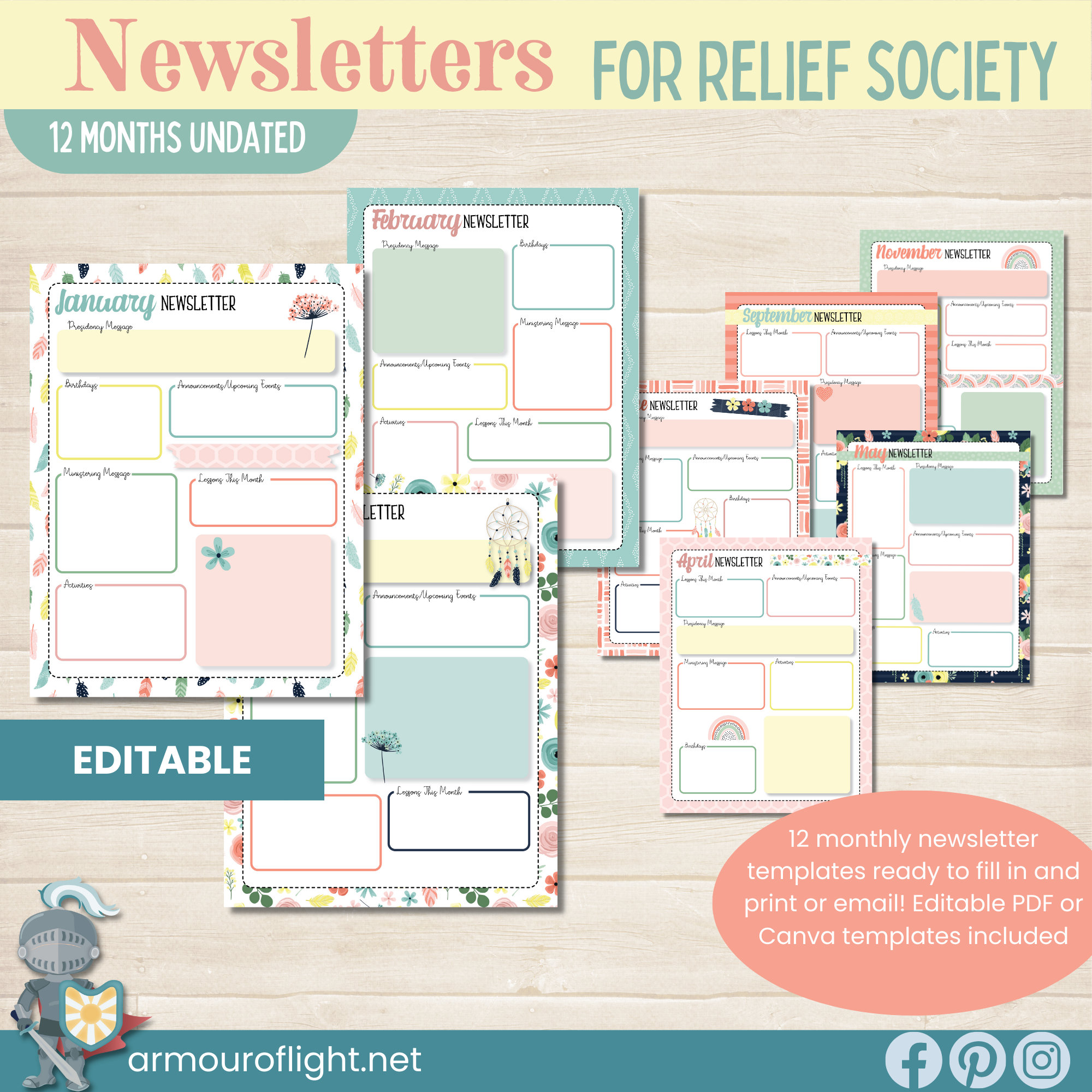 LDS Relief Society Newsletters, Monthly Newsletter Template Bundle, RS ...