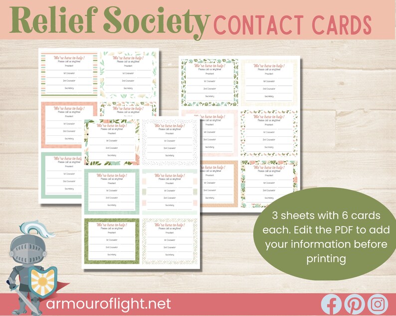 Relief Society Presidency Contact Cards Women's Calling - Etsy