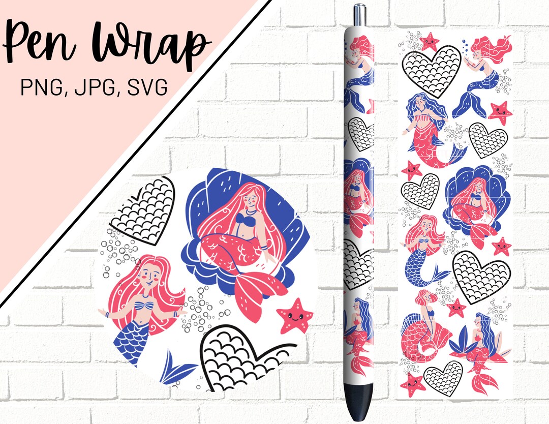 Mermaid Pen Wrap, Ocean Pen Wrap, Glitter Pen Wraps, Starfish Pen Wrap ...
