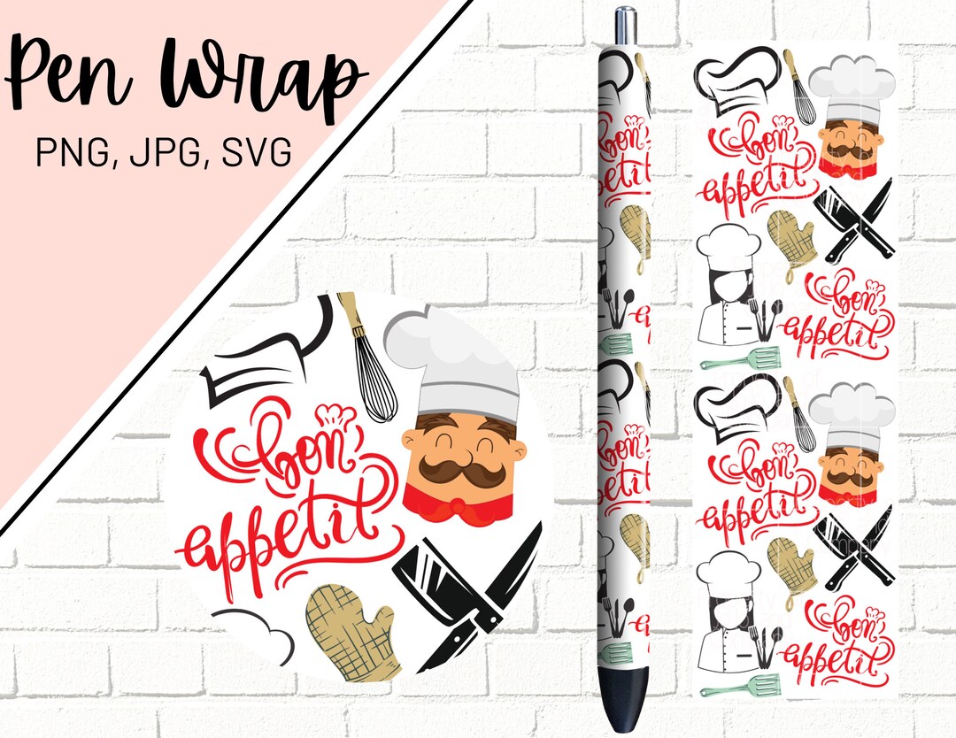 Chef Pen Wrap, Chef Life Pen Wrap, Culinary Pen Wrap, Bon Appetit Pen ...