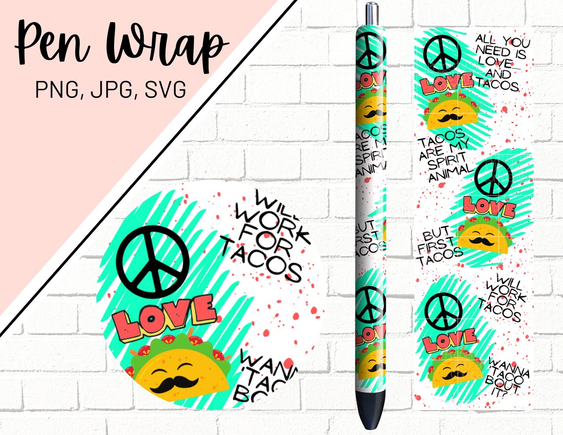 Taco Pen Wrap Taco Tuesday Pen Wrap Glitter Pen Wraps | Etsy