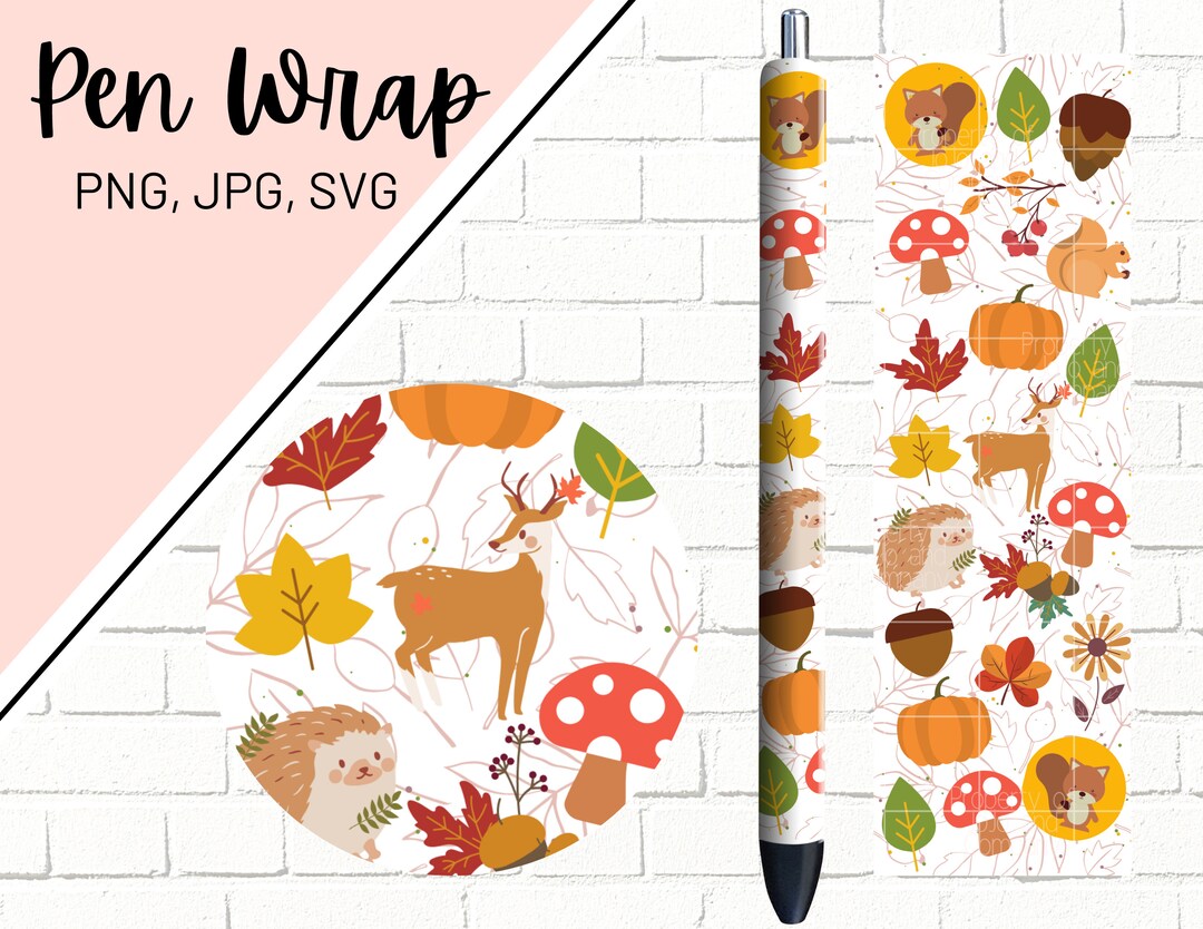 Fall Pen Wrap, Leaves Pen Wrap, Autumn Pen Wrap, Glitter Pen Wrap ...