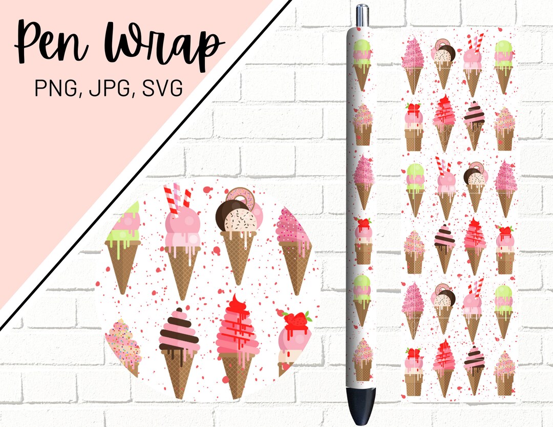 Ice Cream Pen Wrap, Ice Cream Cone Pen Wrap, Food Pen Wrap, Epoxy Pen ...