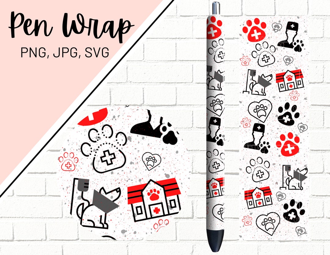 Vet Pen Wrap, Veterinarian Pen Wrap, Glitter Pen Wrap, Vet Tech Pen ...