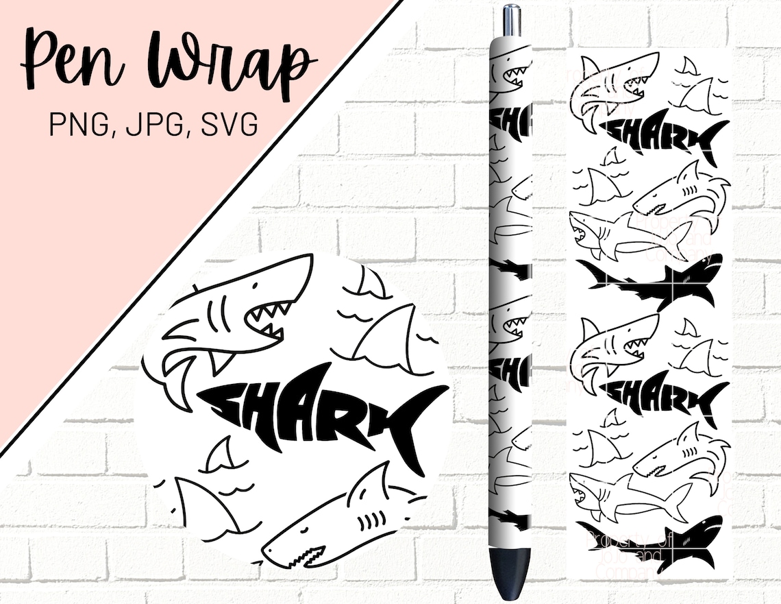 Shark Pen Wrap Sharks Pen Wrap Ocean Life Pen Wrap Great - Etsy