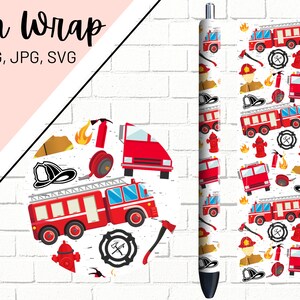 Firefighter Pen Wrap, Fire Pen Wrap, Fire Truck Pen Wrap, Fireman Pen ...
