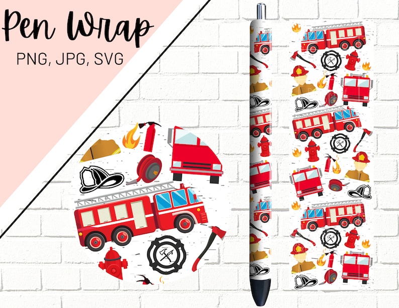 Firefighter Pen Wrap, Fire Pen Wrap, Fire Truck Pen Wrap, Fireman Pen ...