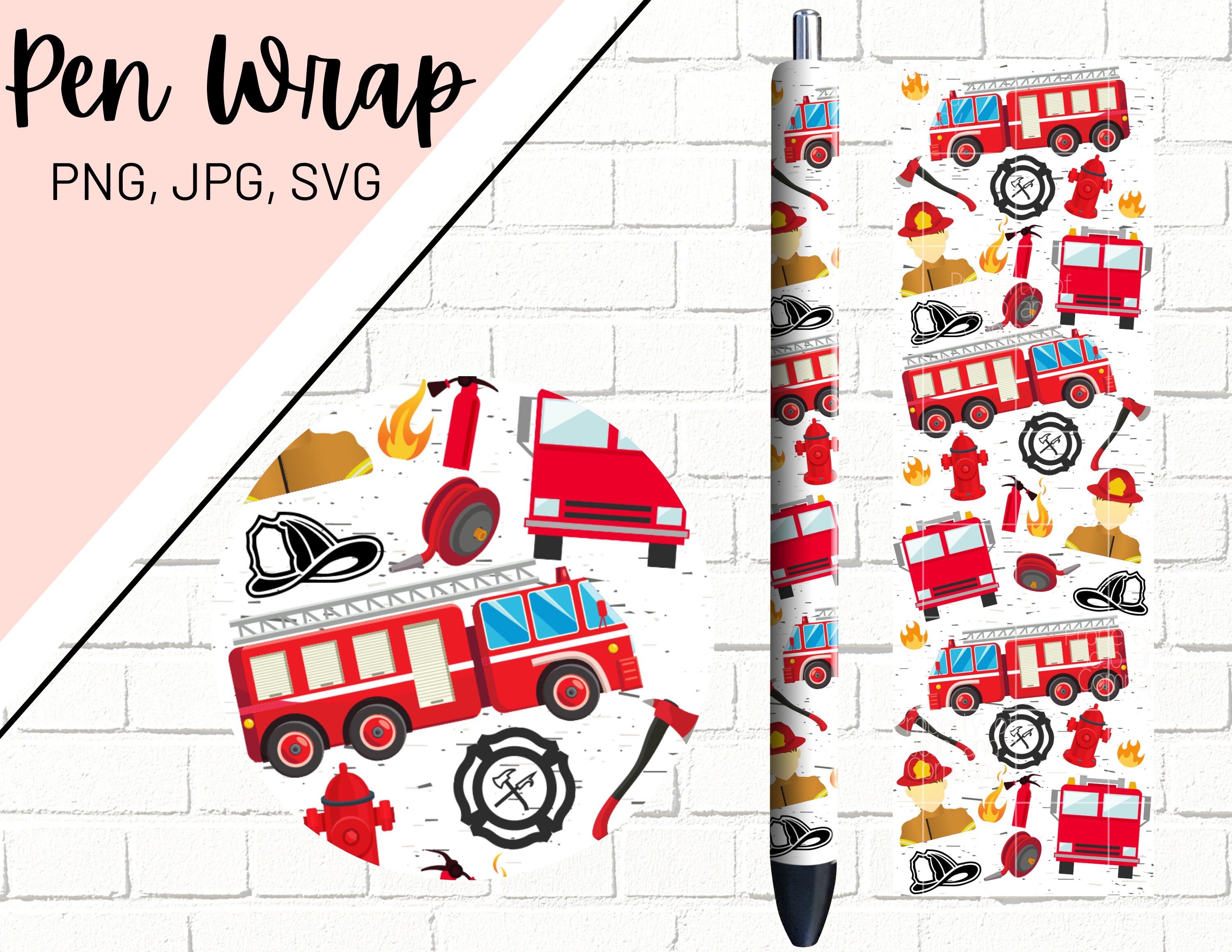Firefighter Pen Wrap, Fire Pen Wrap, Fire Truck Pen Wrap, Fireman Pen ...