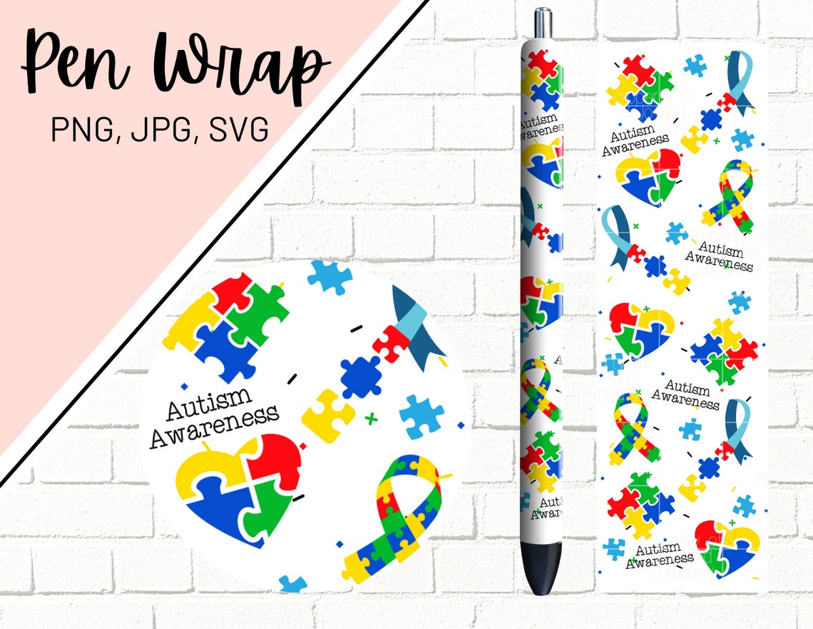 Autism Pen Wrap Autism Awareness Pen Wrap Glitter Pen Wrap - Etsy