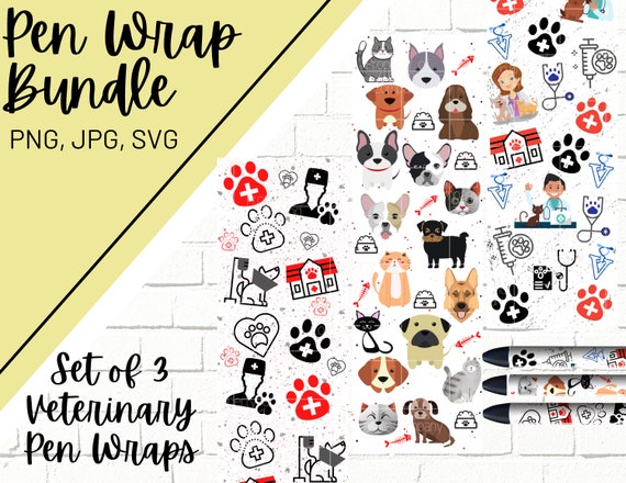 Vet Pen Wrap Vet Tech Pen Wrap Glitter Pen Wrap Dog Pen - Etsy