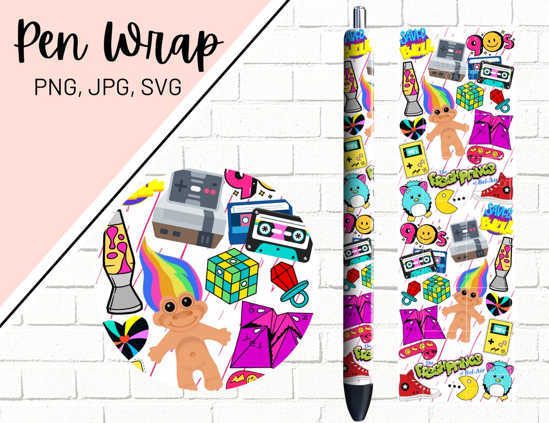 90'S Cartoon Pen Wrap, 1990's Pop Art Pen Wrap, Glitter Pen Wrap, Funny ...