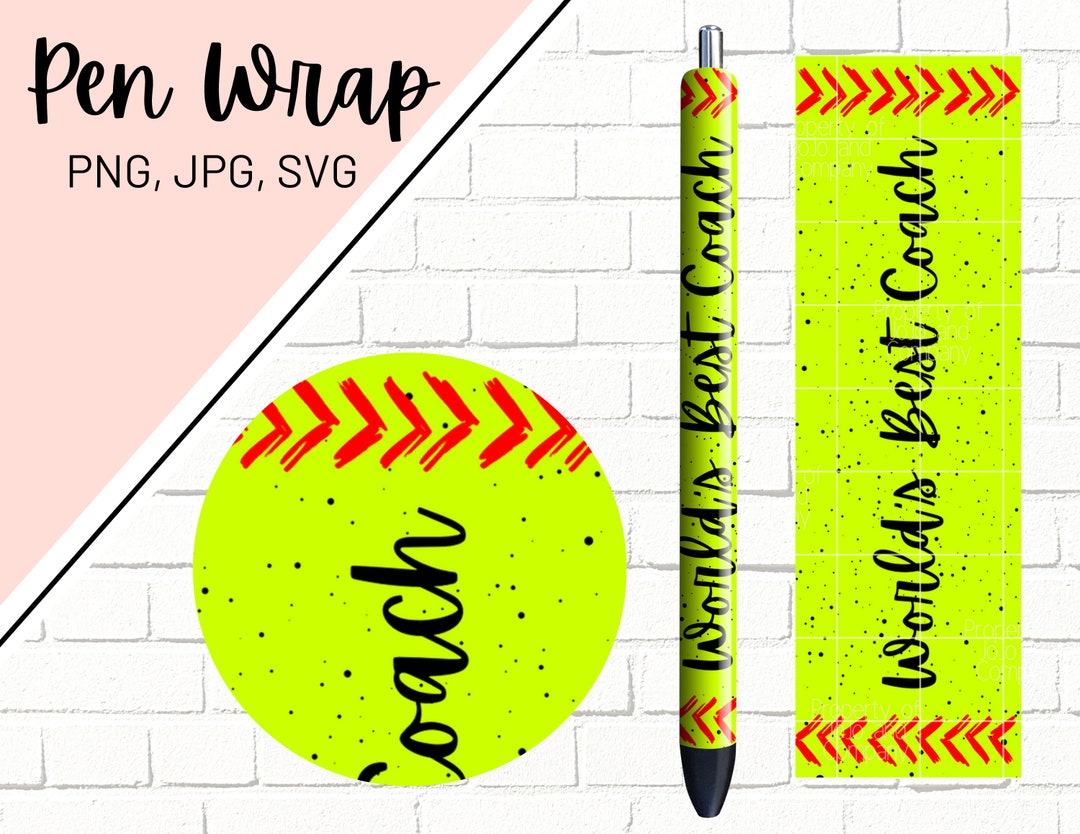 Softball Pen Wrap, Sports Pen Wrap, Glitter Pen Wrap, Softball Coach ...
