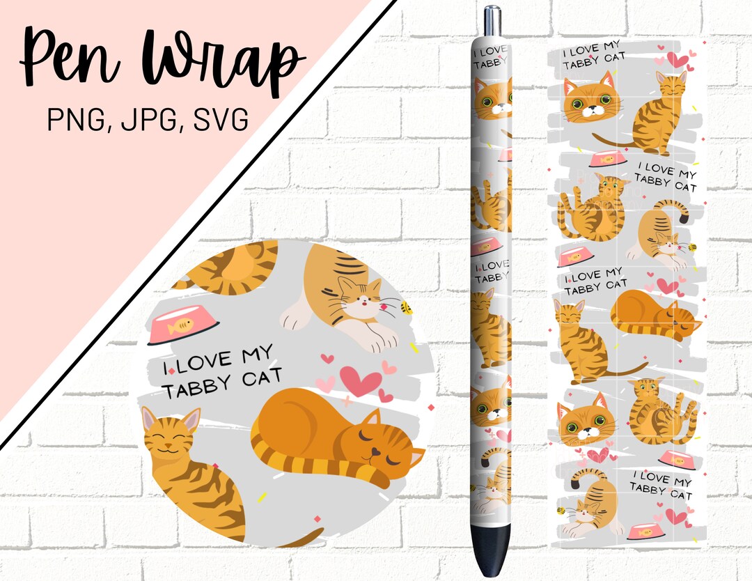 Tabby Cat Pen Wrap, Cat Pen Wrap, Glitter Pen Wraps, Cat Breed Pen Wrap ...