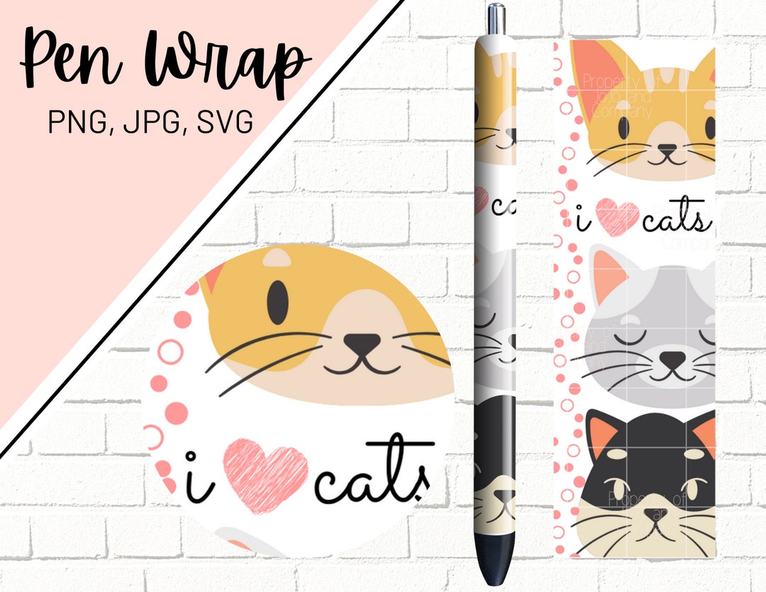 Cat Pen Wraps, Cat Pen Wrap, Glitter Pen Wraps, Kitten Pen Wrap, Epoxy ...