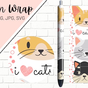 Cat Pen Wraps, Cat Pen Wrap, Glitter Pen Wraps, Kitten Pen Wrap, Epoxy ...