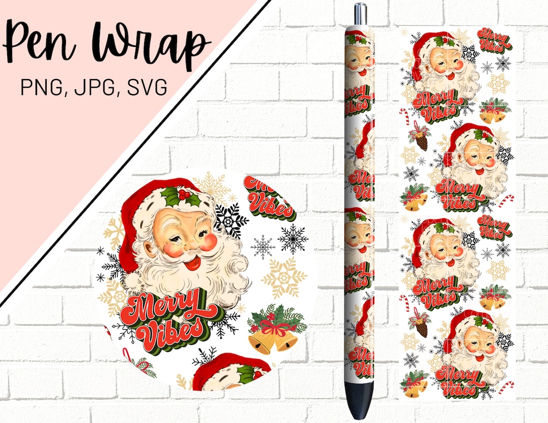 Christmas Pen Wrap, Vintage Santa Pen Wrap, Holiday Pen Wrap, Retro ...