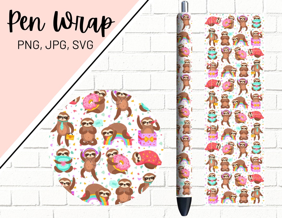 Sloth Pen Wraps, Sloth Pen Wrap, Glitter Pen Wrap, Pen Wrap for Girls ...