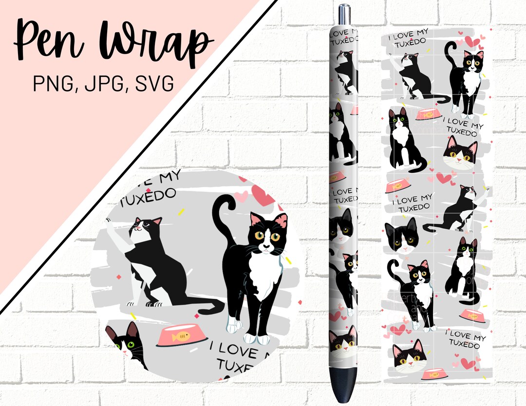Tuxedo Cat Pen Wrap, Cat Pen Wrap, Glitter Pen Wraps, Cat Breed Pen ...