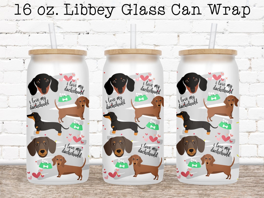 Dachshund Glass Can Wrap, Dog Breed Can Glass Wrap PNG, 16 Oz Glass Can ...
