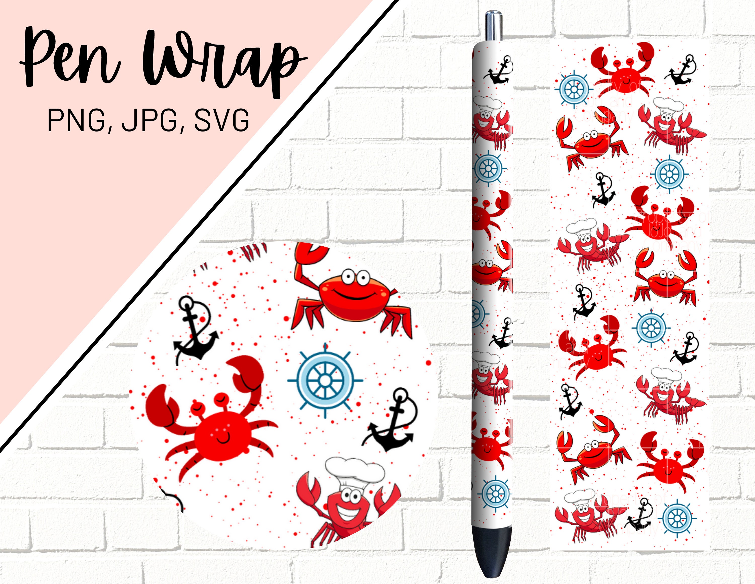 Nautical Pen Wrap Lobster Pen Wrap Glitter Pen Wraps Crab - Etsy