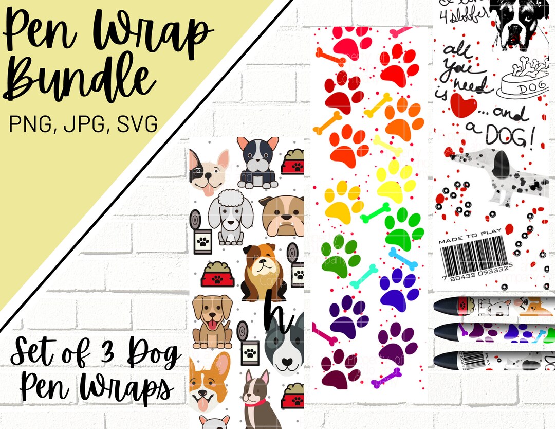Dog Pen Wrap, Paw Print Pen Wrap, Glitter Pen Wrap, Dog Mom Pen Wrap ...