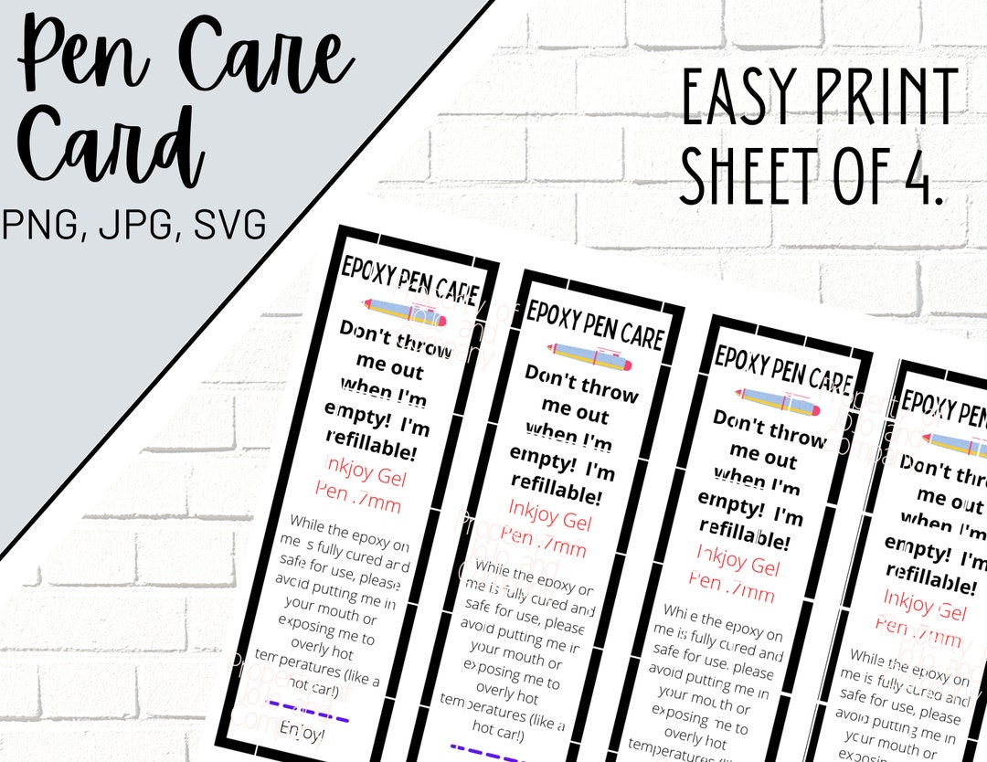 Pen Care Card, Pen Care Card Template, Ink Joy Pen Packaging, Glitter ...