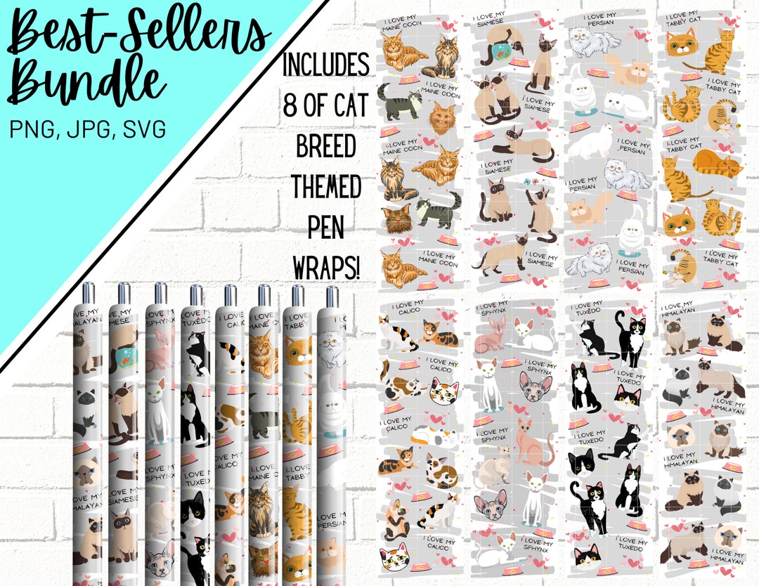 Pen Wrap Bundle, Cat Pen Wrap, Calico Cat Pen Wrap, Siamese Cat Pen ...