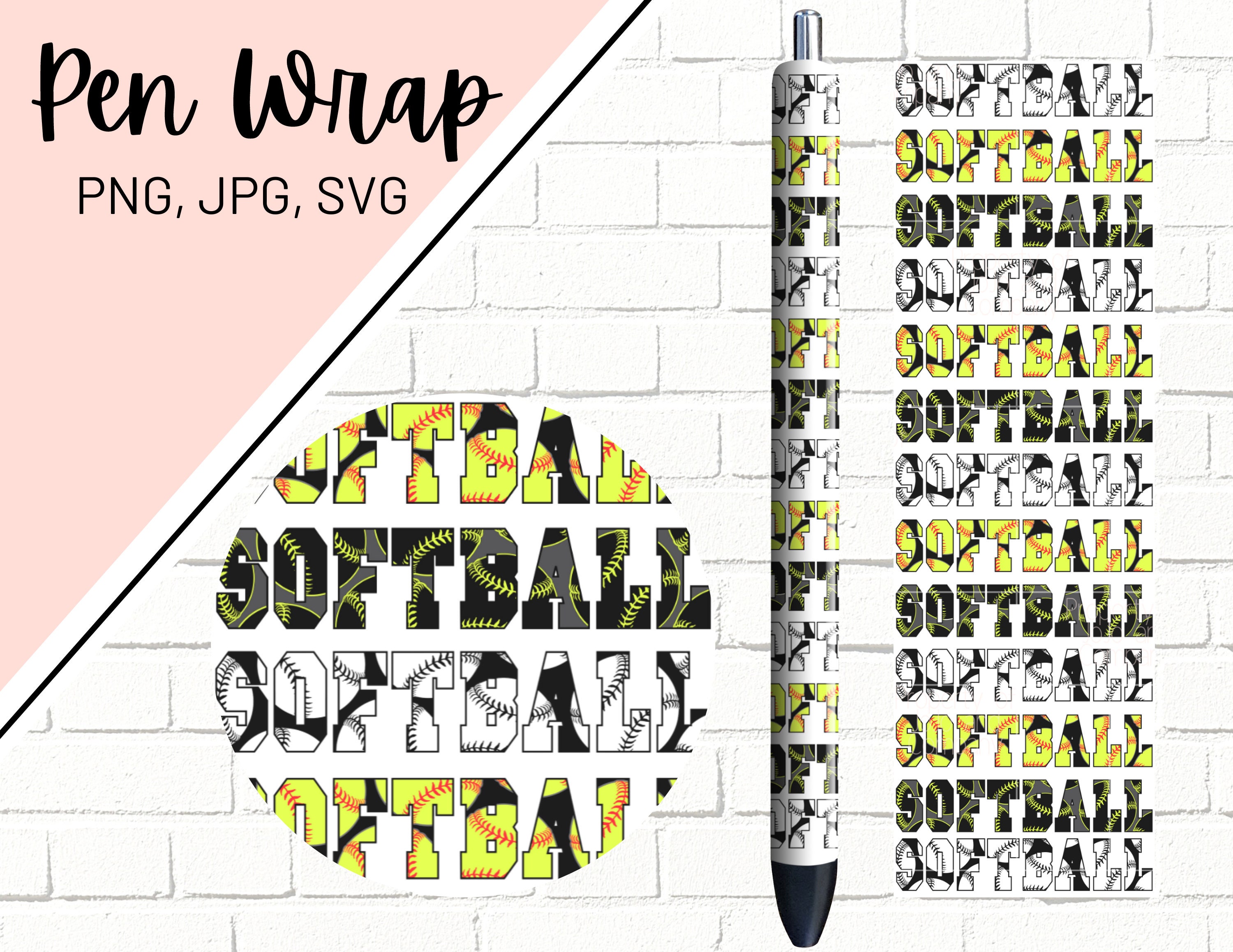 Softball Pen Wrap, Softball Mom Pen Wrap, Glitter Pen Wraps, Sports Pen ...