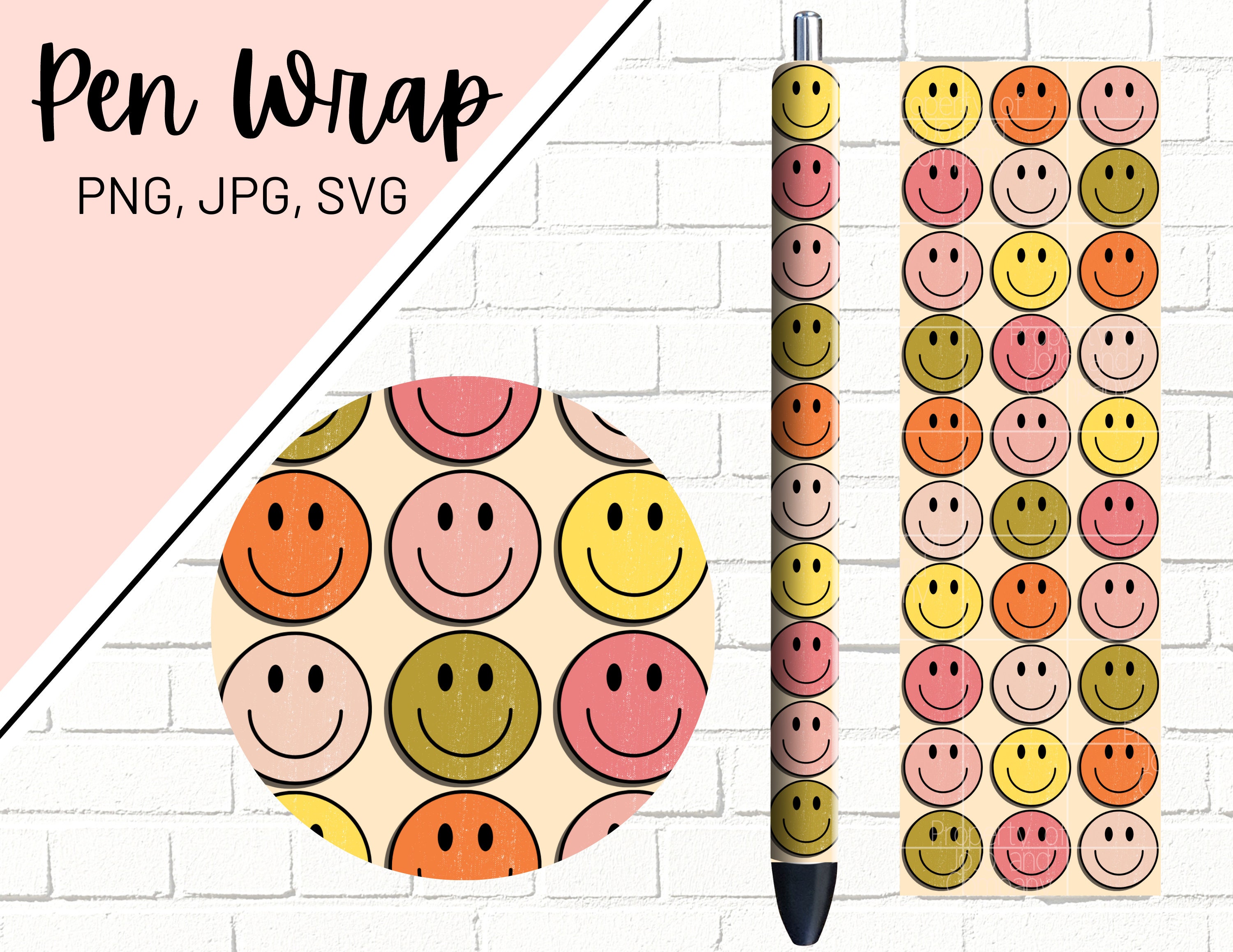 Happy Face Pen Wrap Retro Pen Wrap Aesthetic Pen Wrap - Etsy