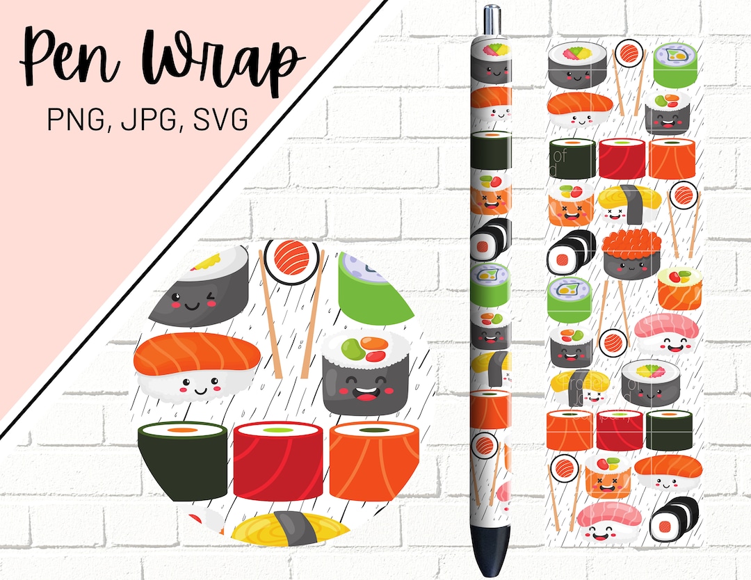Sushi Pen Wrap, Sushi Pen, Asian Food Pen Wrap, Glitter Pen Wrap, Pen ...