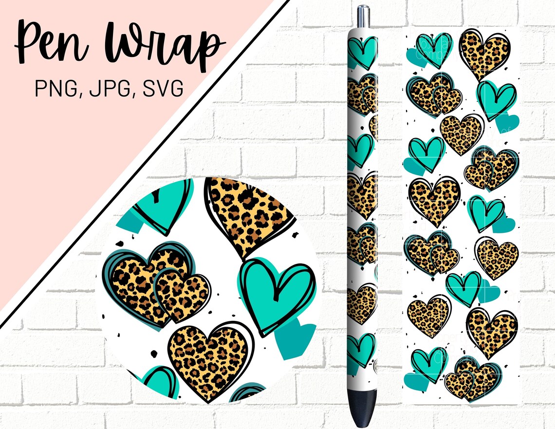Cheetah Pen Wrap Love Pen Wrap Glitter Pen Wrap Heart Pen - Etsy