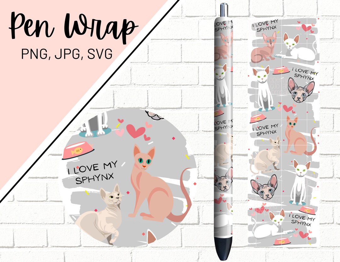 Sphynx Cat Pen Wrap, Cat Pen Wrap, Glitter Pen Wrap, Sphynx Cat Pen ...