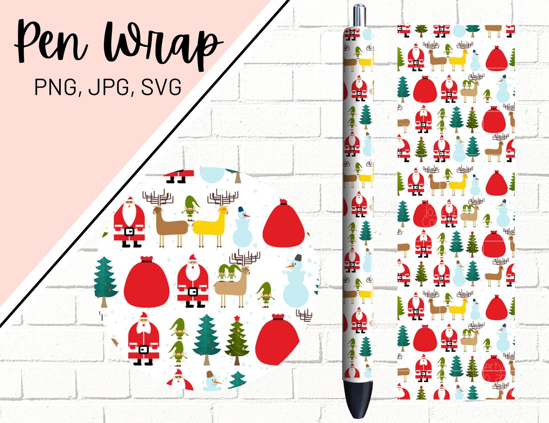 Christmas Pen Wraps, Winter Pen Wrap, Holiday Pen Wraps, Santa Claus ...