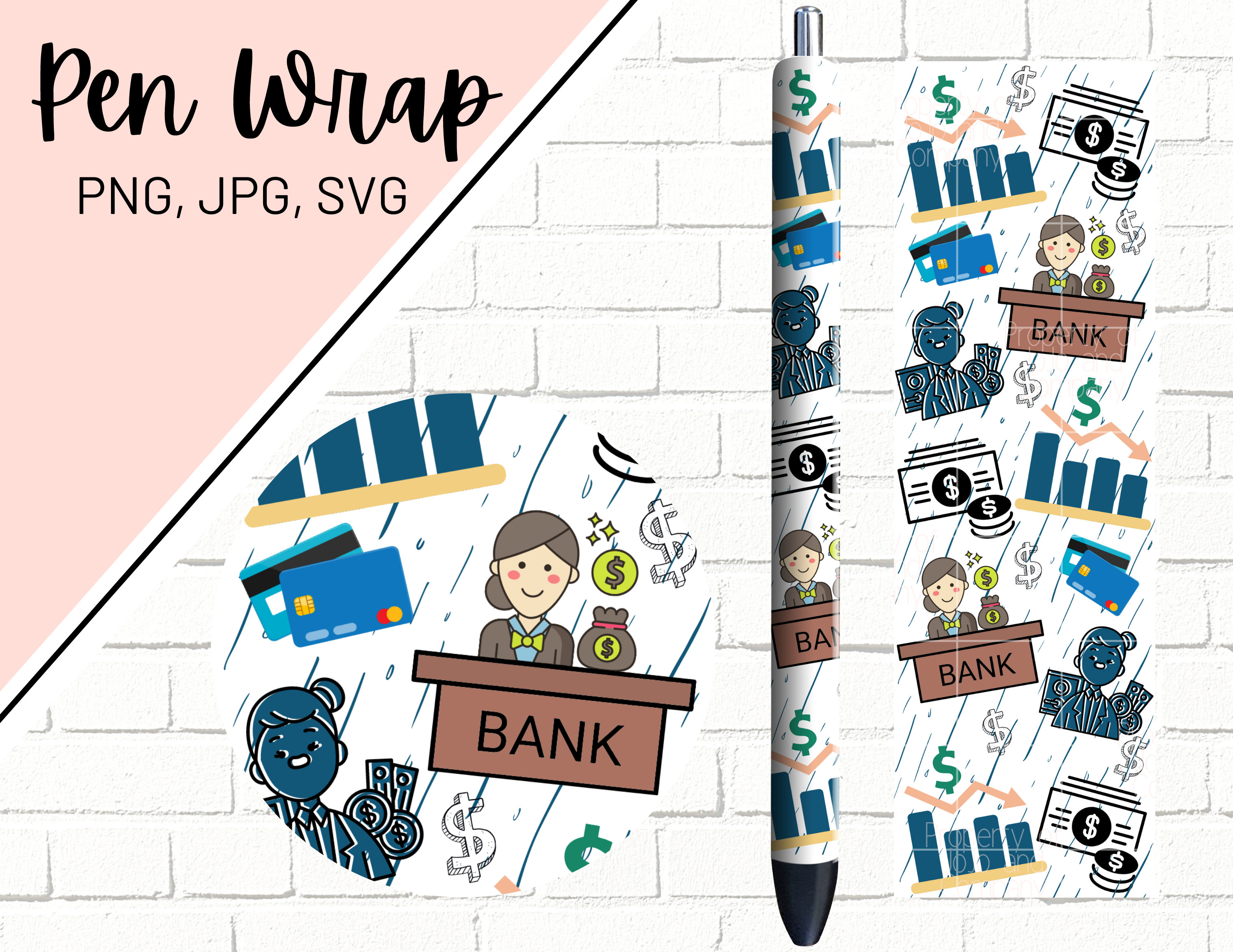 Banker Pen Wraps Banking Pen Wrap Glitter Pen Wraps Bank - Etsy