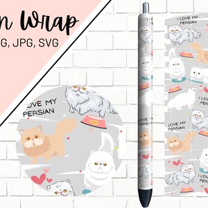 Persian Cat Pen Wraps, Cat Pen Wrap, Glitter Pen Wraps, Persian Cat Pen ...