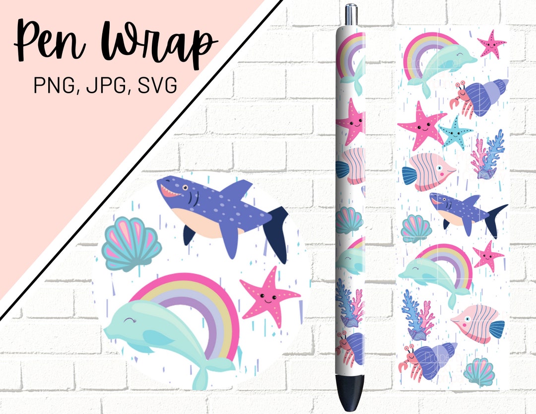 Ocean Life Pen Wrap, Dolphin Pen Wrap, Glitter Pen Wraps, Starfish Pen ...