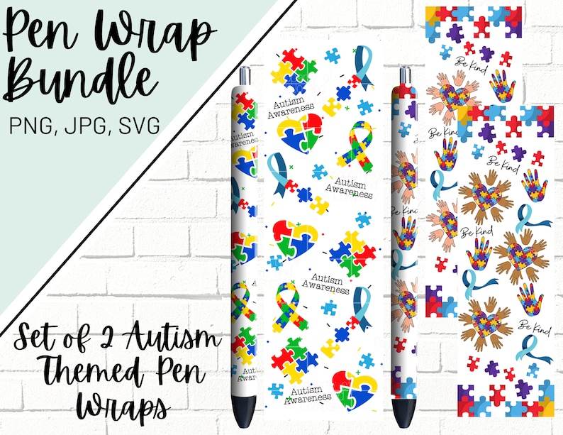 Autism Pen Wrap Autism Awareness Pen Wrap Pen Wrap Bundle - Etsy