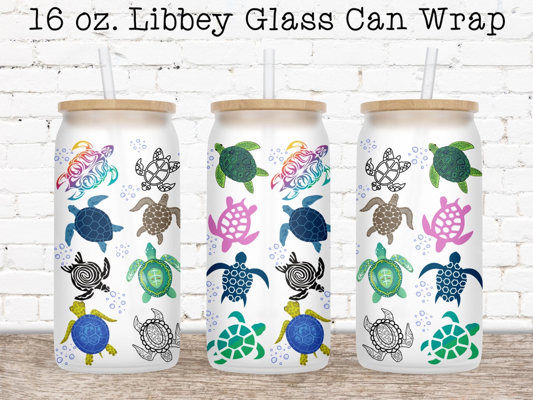Sea Turtle Glass Can Wrap, Turtle Can Glass Wrap PNG, 16 Oz Glass Can ...