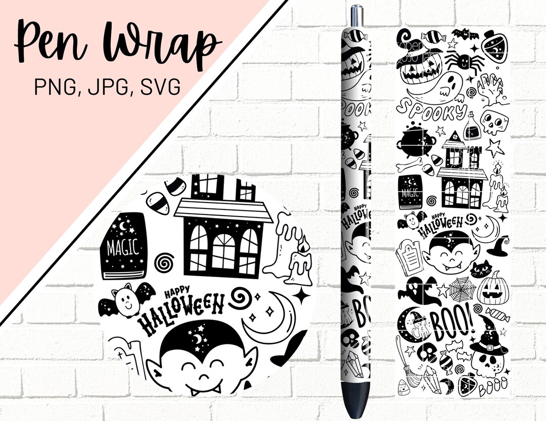 Halloween Pen Wrap, Spooky Pen Wrap, Skeleton Pen Wrap, Pumpkin Pen ...