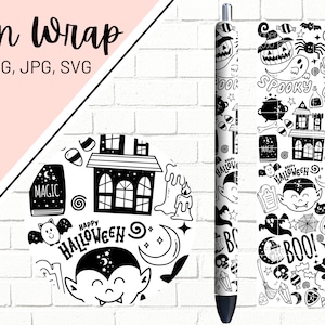 Halloween Pen Wrap, Spooky Pen Wrap, Skeleton Pen Wrap, Pumpkin Pen ...