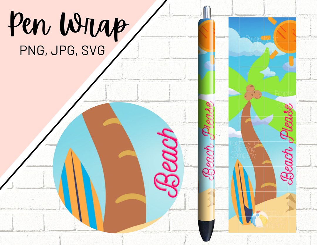 Beach Pen Wrap, Beach Pen Wrap SVG, Glitter Pen Wraps, Ocean Pen Wrap ...