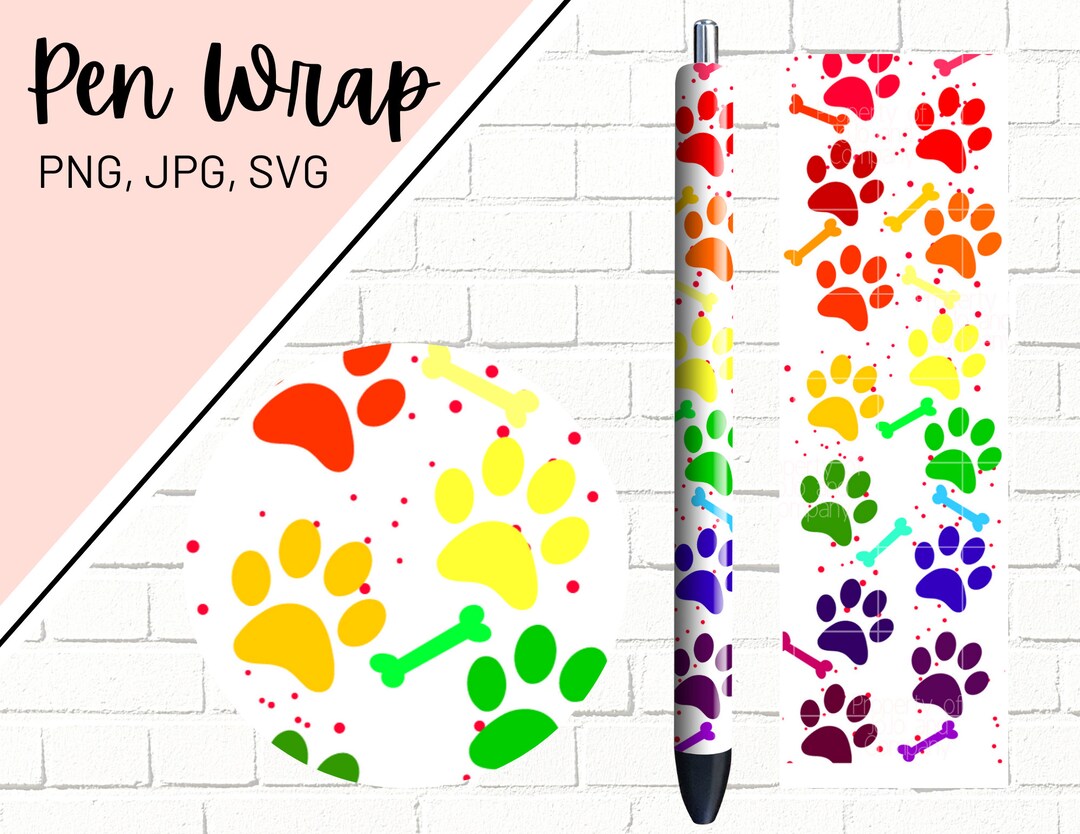 Dog Pen Wrap, Paw Print Pen Wrap, Glitter Pen Wraps, Animal Pen Wrap ...