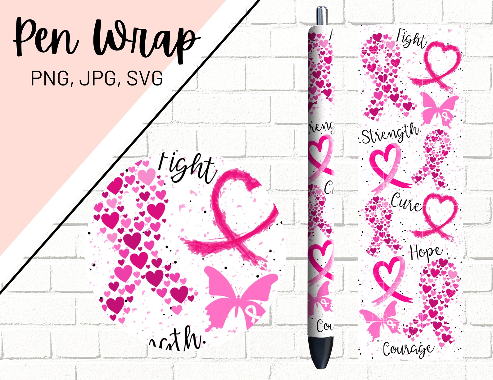Breast Cancer Pen Wrap Pink Ribbon Pen Wrap Glitter Pen - Etsy